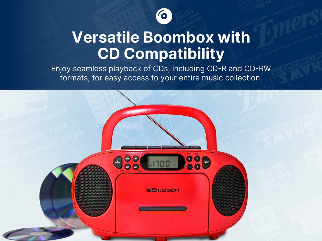Portable CD / Cassette Boombox with AM/FM Radio – EMERSONAUDIO