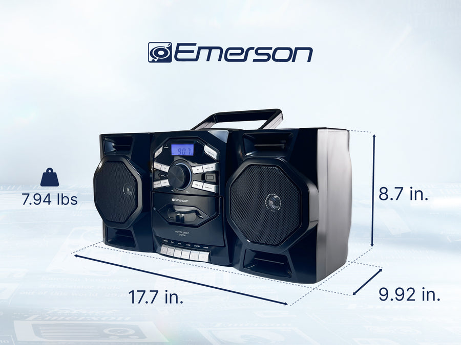 Portable CD & Cassette Stereo Boombox with AM/FM Radio – EMERSONAUDIO