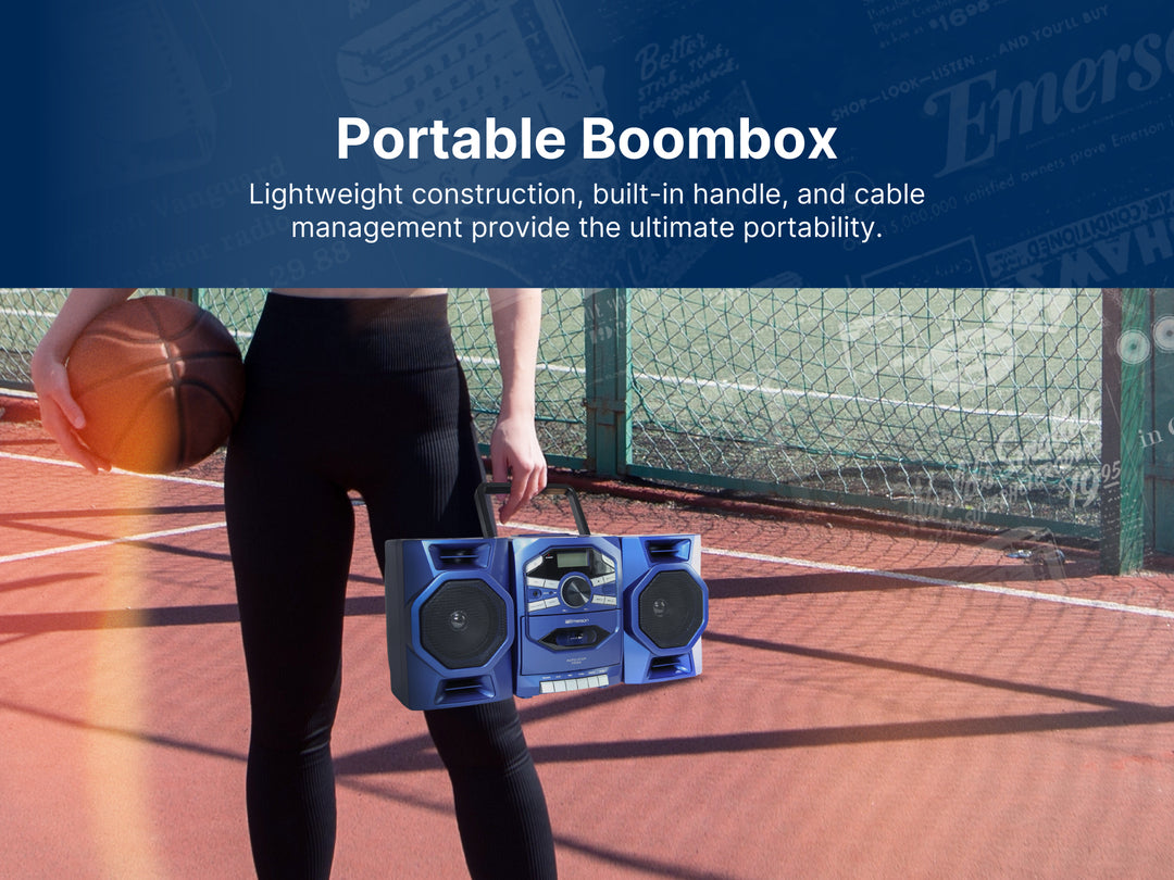 Portable CD & Cassette Stereo Boombox with AM/FM Radio – EMERSONAUDIO